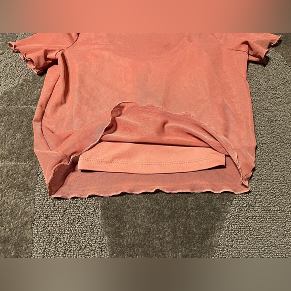 Hollister | Tops | Coral Rusty Ruffle Edge Mesh Overlay Short Sleeve ...